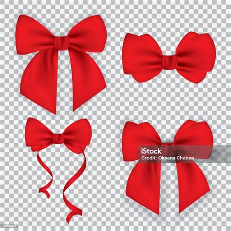 현실적인 빨간 활 고 리본 투명 한 배경에 고립 인사말 카드 포스터 또는 책자를 위한 템플릿입니다 벡터 일러스트 레이 션 0명에 대한 스톡 벡터 아트 및 기타 이미지