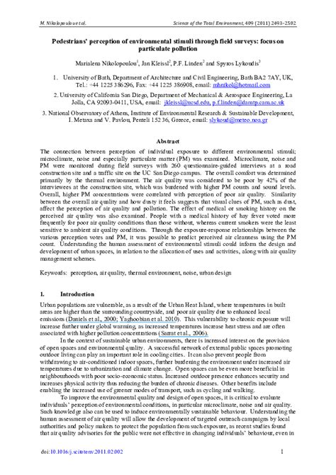 Pdf Pedestrians Perception Of Environmental Stimuli Through Field Surveys Focus On