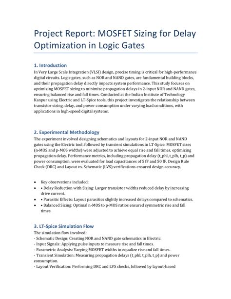 Mosfet Sizing For Delay Optimization In Logic Gates
