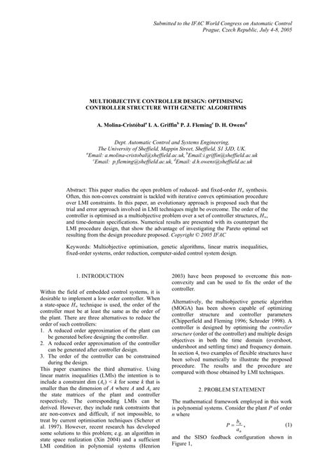 Pdf Multiobjective Controller Design Optimising Controller Structure With Genetic Algorithms