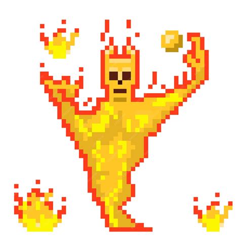Premium Vector Elemental Fire Standing With His Fire Pixel Art Character Vector Illustration
