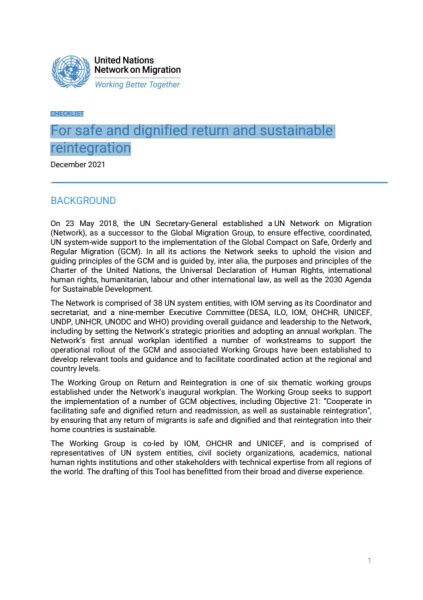 Checklist For Safe And Dignfied Return And Sustainable Reintegration Migrant Protection Platform