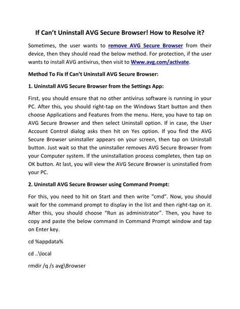 Ppt How To Resolve If Cant Uninstall Avg Secure Browser Powerpoint Presentation Id 11137650