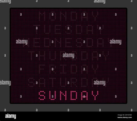 Electronic Tableau With Names Of Days Of The Week Purple Illumination Vector Illustration