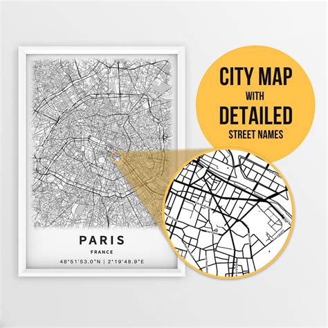 Printable Map Of Paris France With Street Names Instant Download