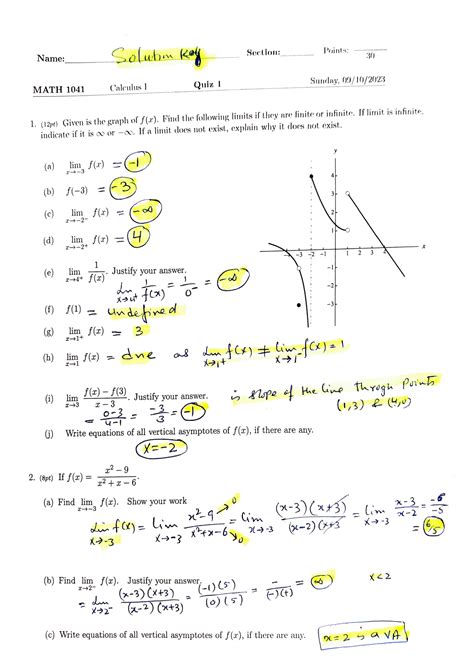 solution quiz1 fa23 quiz 1 answer key for calculus 1 name math