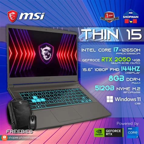 Msi Thin 15 B12ucx 1436ph Intel Core I7 12650h 156 Rtx2050 8gb