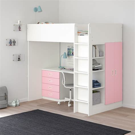 Stuva Fritids Loft Bed With Desk Whitelight Pink Twin Ikea