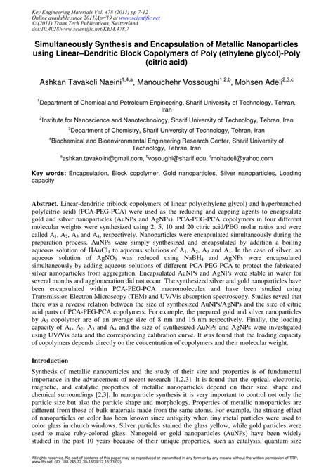 Pdf Simultaneously Synthesis And Encapsulation Of Metallic Nanoparticles Using Linear