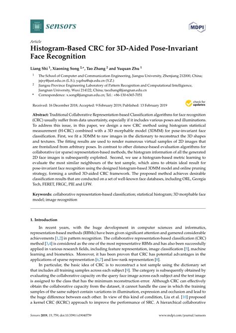 pdf histogram based crc for 3d aided pose invariant face recognition
