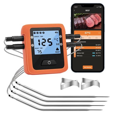 Mcbazel Smart Bbq Digital Thermometer With 4 Probes App Alarm Large
