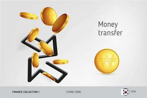 한국의 원 동전 금융 개념 비행 돈 전송 아이콘 인쇄 웹 사이트 웹 디자인 모바일 애플 리 케이 션 인포 그래픽에 대 한 벡터 일러스트 0명에 대한 스톡 벡터 아트 및 기타