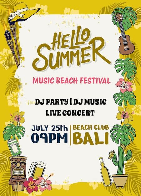 안하세요 여름 파티 배경 디자인 컨셉 템플릿 프리미엄 벡터