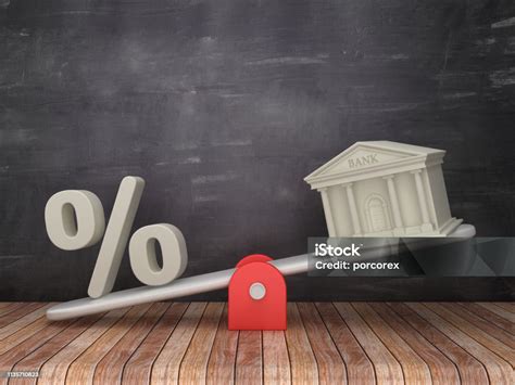 은행 건물과 시 소 규모와 칠판 배경3d 렌더링에 백분율 기호 3차원 형태에 대한 스톡 사진 및 기타 이미지 3차원 형태 가격 검은색 Istock