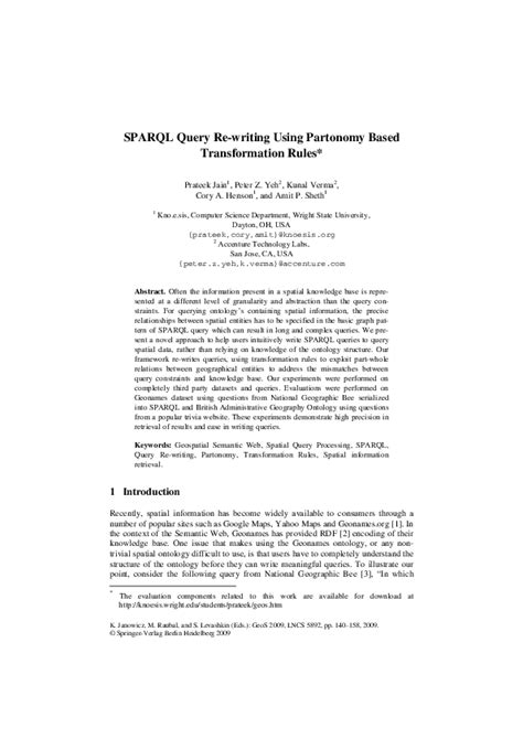 Pdf Sparql Query Re Writing Using Partonomy Based Transformation Rules