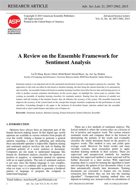 Pdf A Review On The Ensemble Framework For Sentiment Analysis