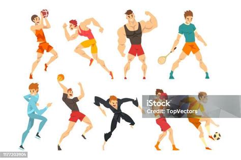 다양한 종류의 스포츠를 하는 운동선수 장비가 있는 유니폼을 입은 스포츠맨 캐릭터 흰색 배경의 벡터 일러스트레이션 가라테에 대한 스톡 벡터 아트 및 기타 이미지 Istock