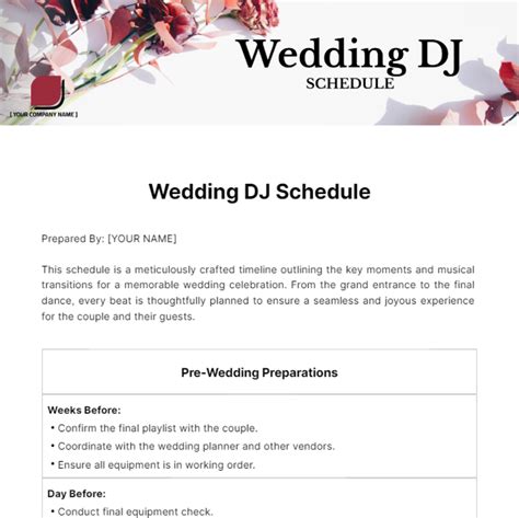 Wedding Dj Itinerary Template