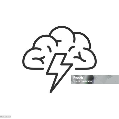 Brainstorming Thunder Genius Brain And Lightning Linear Icon Line With Editable Stroke Stock