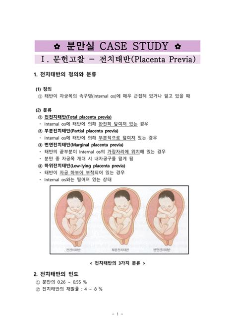 여성실습 분만실 케이스 전치태반 Placenta Previa 의약학