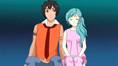 Гиф анимация Девушка с хвостиком положила голову на плечо парня By Rikeza