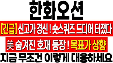 한화오션 주가 전망 신고가 경신 숏스퀴즈 드디어 터졌다 조선 호재 폭발 목표가 상향 이제 이렇게 대응하세요 한화오션