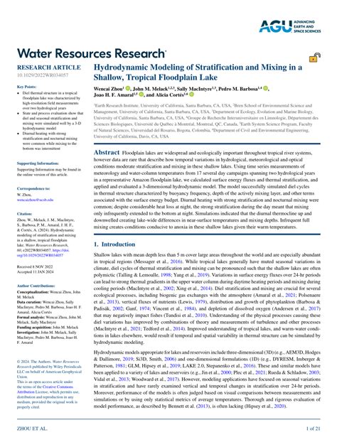 Pdf Hydrodynamic Modeling Of Stratification And Mixing In A Shallow