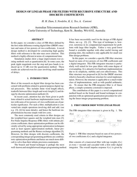 Pdf Design Of Linear Phase Fir Filters With Recursive Structure And Discrete Coefficients