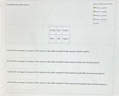 solved consider the table below type numbers in the boxes