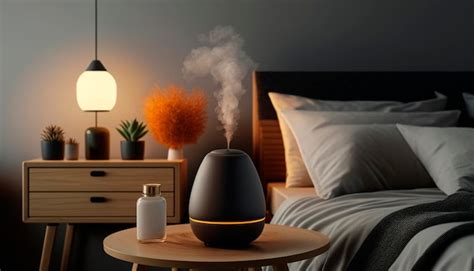 Premium Photo Aroma Oil Diffuser On The Table Against The Backdrop Of The Bedroom Interior