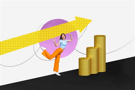 3d 사진 콜라주 복합 트렌드 아트웍 스케치 아가씨 스탠드 한쪽 다리 거대한 화살표 쇼 방향 더미 동전 풍부한 돈 20 24세에 대한 스톡 사진 및 기타 이미지 Istock