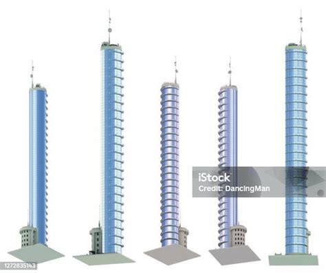 5 푸른 흐린 하늘 반사와 바닥에 주차와 가상의 디자인 높은 건물의 렌더링 고립 고층 빌딩의 아래 3d 그림에서 보기 0명에 대한 스톡 사진 및 기타 이미지 Istock