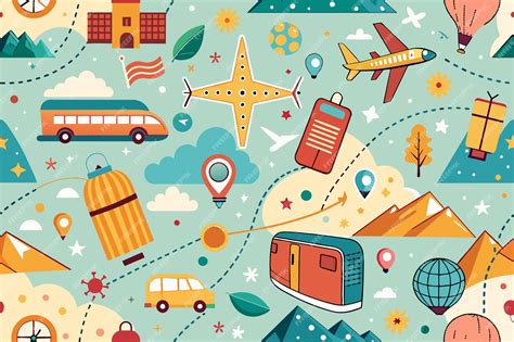 Travel Pattern With Elements And Dash Lines Seamless Pattern Design Premium Ai Generated Vector