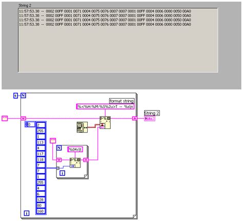 new line feed in a string indicator in hex display mode user interface lava
