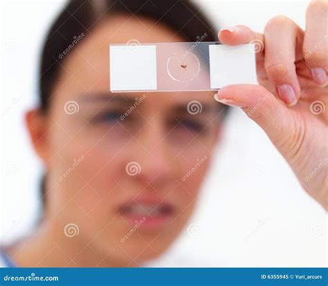 Closeup Of A Girl Looking On Microscope Slide Stock Image Image Of