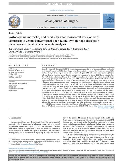 Pdf Postoperative Morbidity And Mortality After Mesorectal Excision