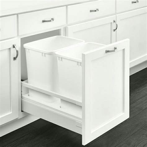 REV A SHELF TWCSD Double 50 Quart SERVO DRIVE Bottom Mount Waste Container White Rev A Shelf