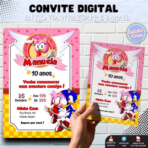 Convite Digital Aniversário Sonic Menina Elo7