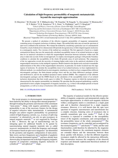 Pdf High Frequency Permeability Of Magnonic Metamaterials With Magnetic Inclusions Of Complex