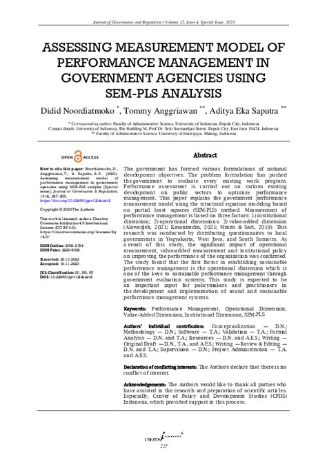 Pdf Assessing Measurement Model Of Performance Management In Government Agencies Using Sem Pls