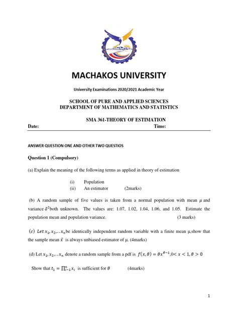 Sma 361 Theory Of Estimation Pdf Variance Estimator