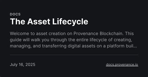 The Asset Lifecycle