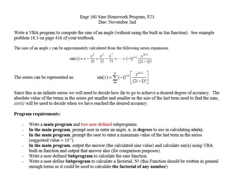Solved Write A Vba Program To Compute The Sine Of An Angle