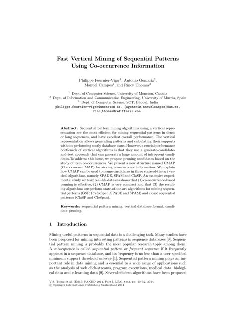 Pdf Fast Vertical Mining Of Sequential Patterns Using Co Occurrence