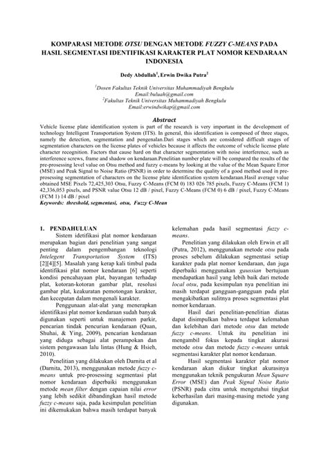 Pdf Komparasi Metode Otsu Dengan Metode Fuzzy C Means Pada Hasil