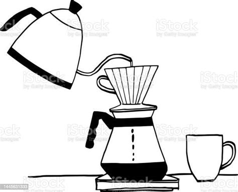 커피 위에 붓는다 느린 바 손 드립 손으로 그린 라인 아트 일러스트레이션 라인아트에 대한 스톡 벡터 아트 및 기타 이미지 라인아트 카페 커피 마실 것 Istock