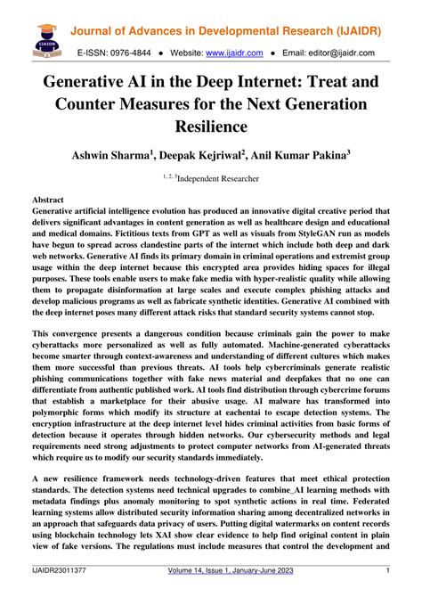 Pdf Generative Ai In The Deep Internet Threats And Countermeasures For Next Generation Cyber