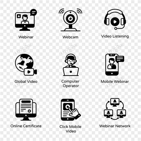 비디오 채팅 글리프 아이콘 집합입니다 Png 일러스트 무료 다운로드 Lovepik