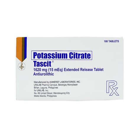 Tascit Potassium Citrate 1620mg Eq 15meq Extended Release Tablet 100