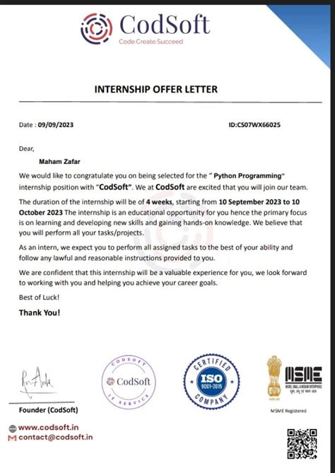 Maham Zafar On Linkedin Internship Codesoft Learningandgrowing